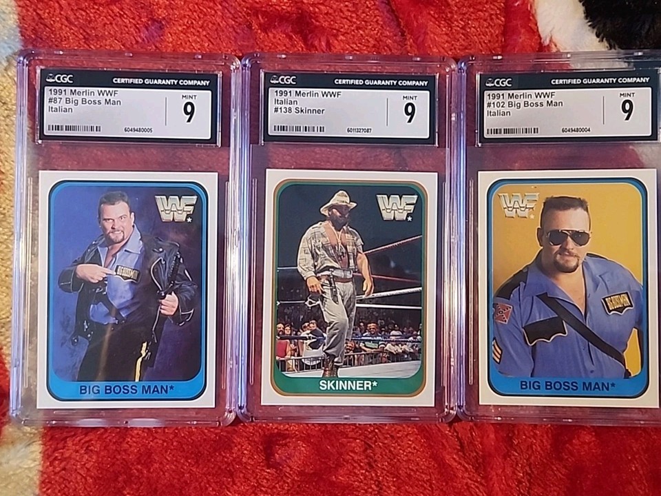 Lot of 3 CGC 9 1991 Merlin WWF Italian Cards – Big Boss Man x2, Skinner ...