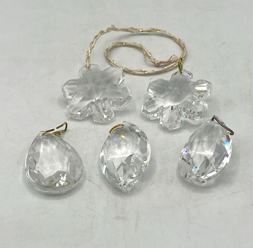 5 Crystal Pendants 2 Snowflakes and 3 Different Cut Tear Drop Sun ...