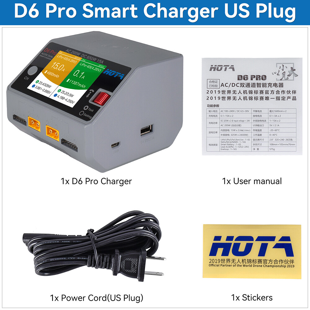 HOTA D6 Pro Smart Charger AC/DC 15A Balance Charger for 1-6S Lipo LiHV/NiZn/Nicd | eBay