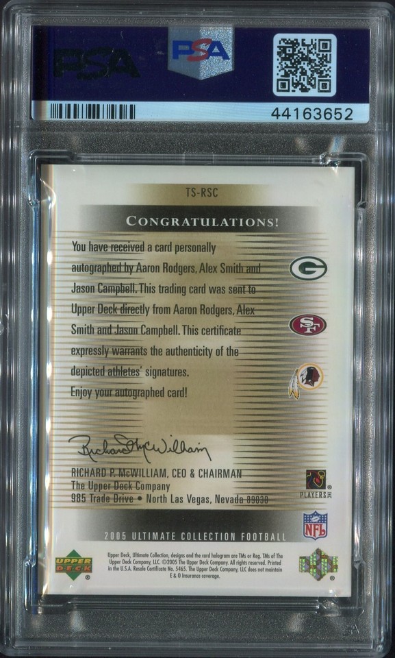 2005 ULTIMATE COLLECTION AARON RODGERS & ALEX SMITH RC #1/15 PSA 8 AUTO ...
