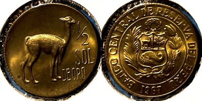 Peru 1967 ½ Sol de Oro Vicuña KM-247 Brass BUNC #111 - US Seller | eBay