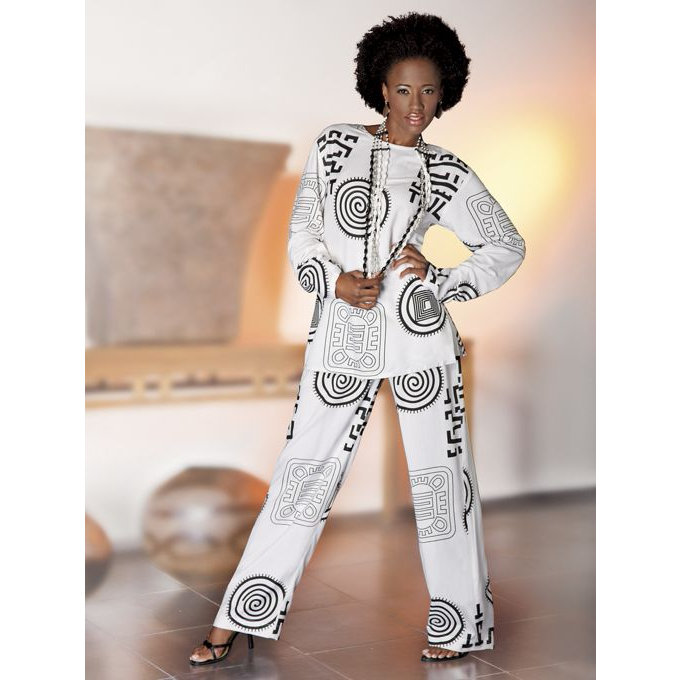 Ashro Black White Ethnic African Pride Power Print Pant Skirt Suit 3Pc ...