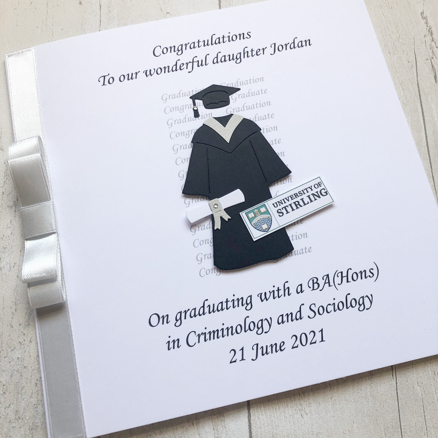 Personalised GRADUATION CARD Masters BSc BA Hons Dr. MA PHD MSc ...