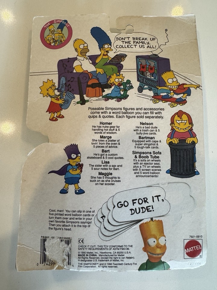 Bart Simpson 1990 Mattel G1 Action Figure "KNOCK IT OFF, LISA!" - NIB ...