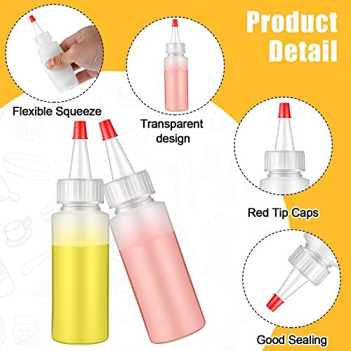80 Pcs 2 oz Plastic Small Condiment Squeeze Bottles with Red Tip Caps ...