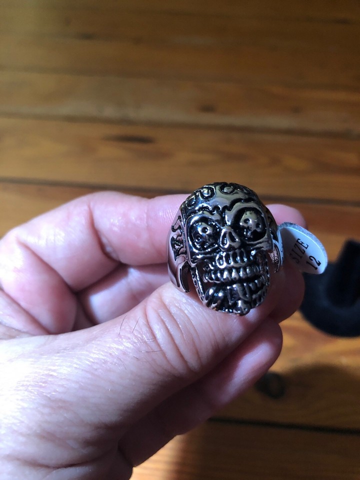mens sterling silver skull biker rings Flames skull eyes | eBay