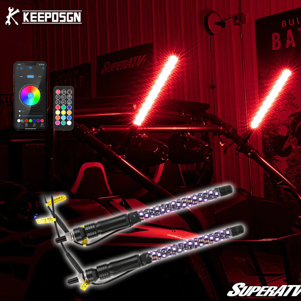 2x 1ft RGB LED Whip Spiral Lights Antenna for ATV UTV Can Am X3 Polaris ...