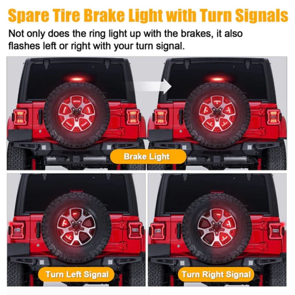 LED Spare Tire Brake Light & Turn Signal T-Lighting For Jeep Wrangler ...