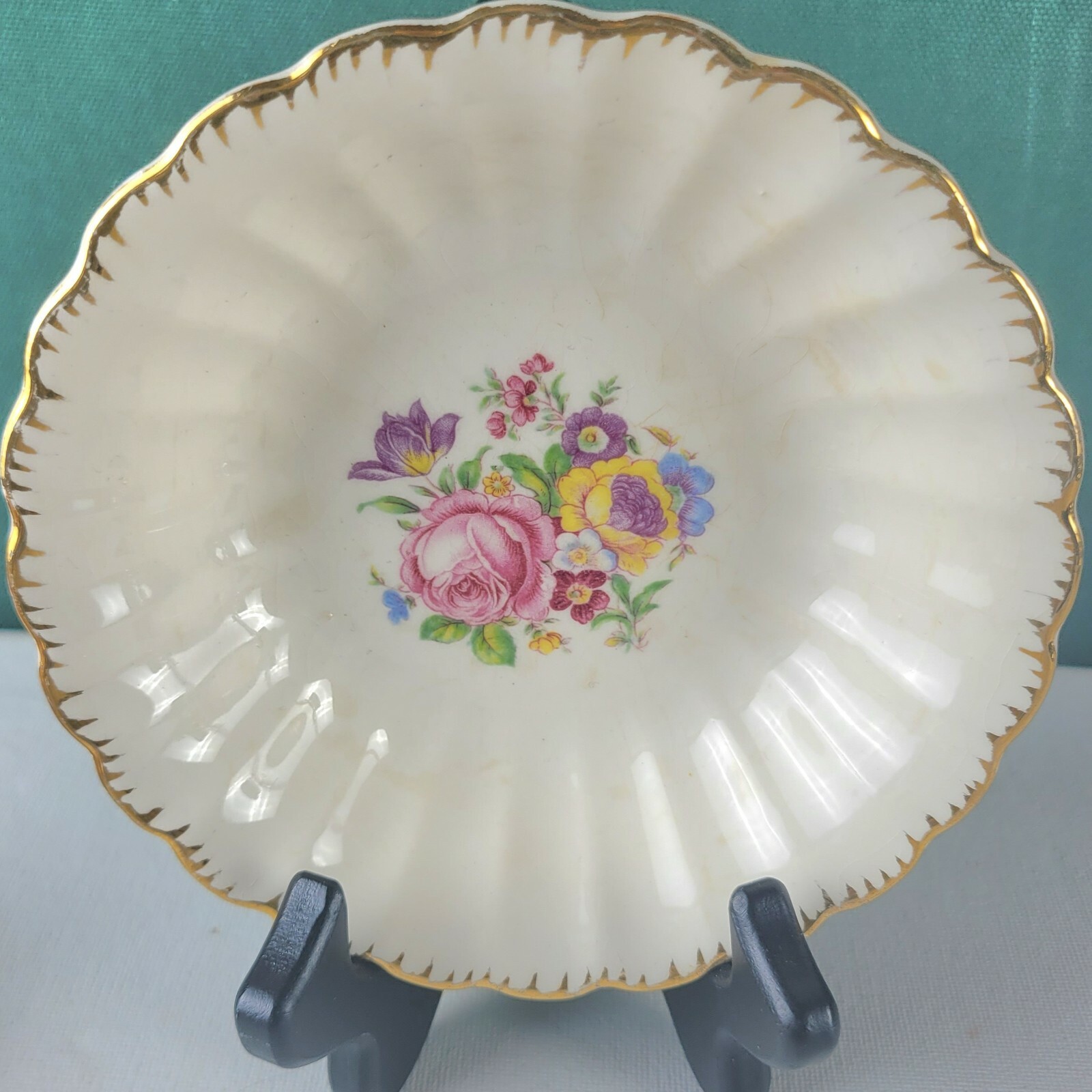 Leigh Ware Potters Dessert/Fruit Bowl - Floral, 22K Gold, Scalloped | eBay