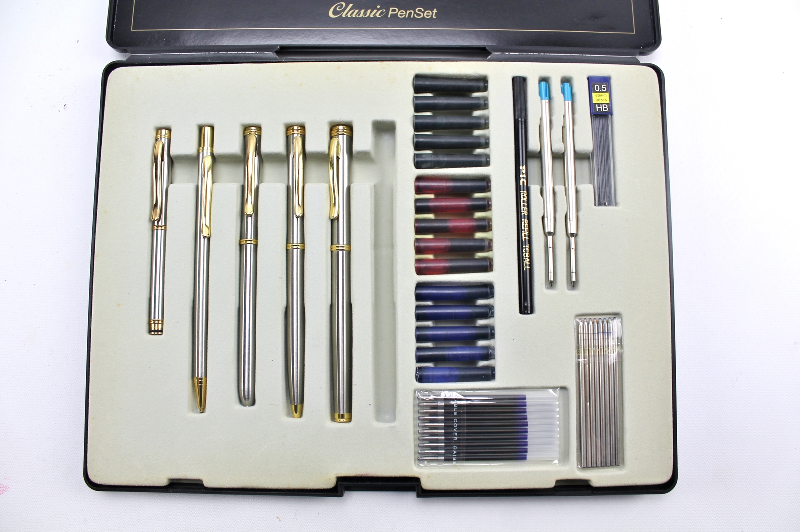 JML Classic Pen Set in 2 Tone Brushed Stainless Steel Ballpoint Pencil ...