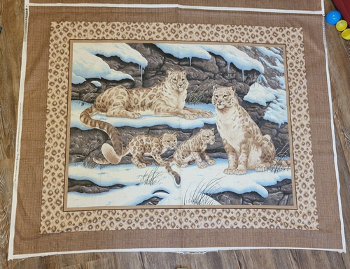 Snow Leopard Family Wildlife Animal Nature Panels Fabric Quilt Curtains ...