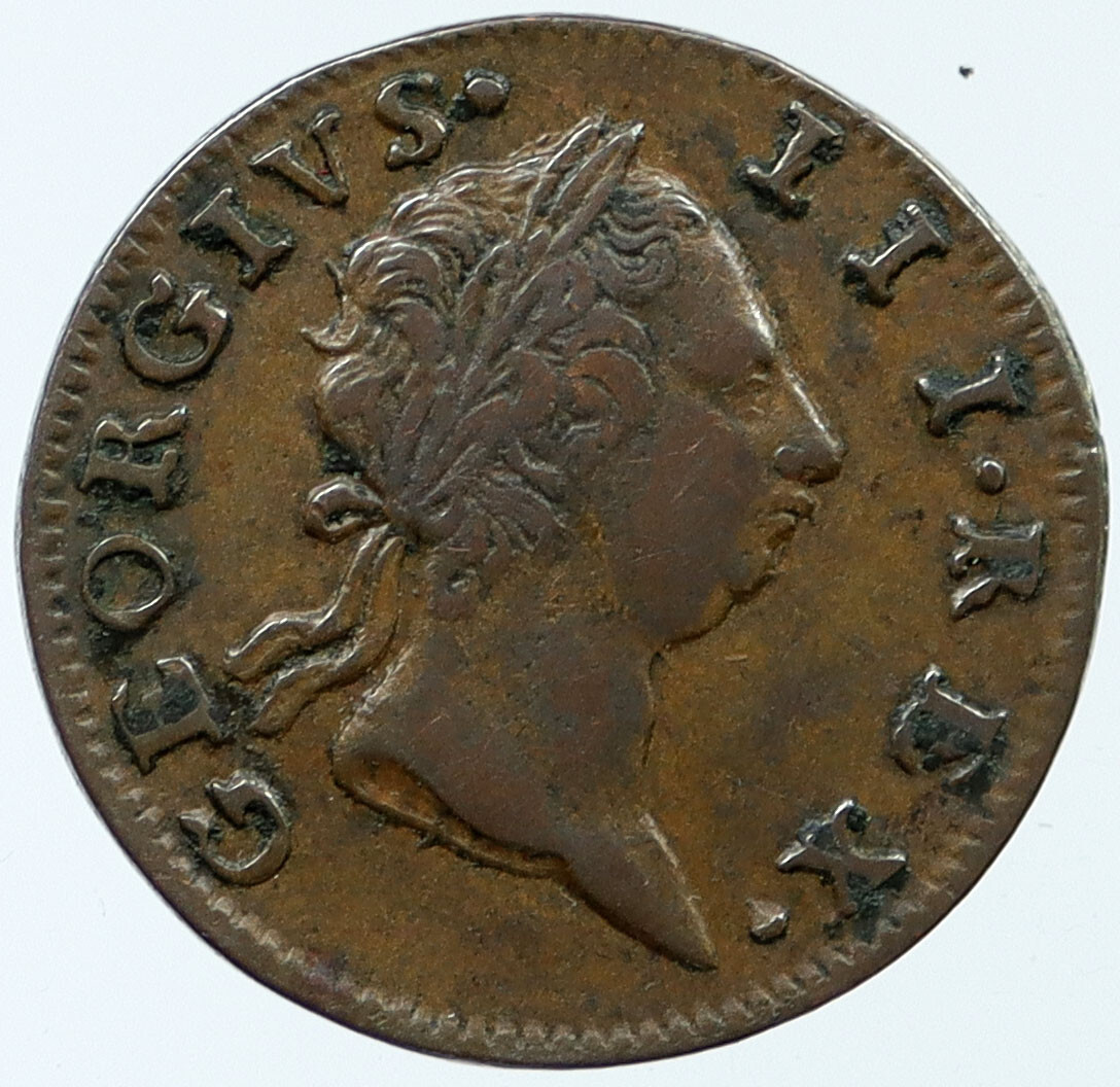 1766 IRELAND UK King George III Antique Lyre VINTAGE OLD 1/2 Penny Coin ...