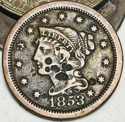 1853 Large Cent Matron Braided Hair 1C Ungraded US Copper Coin CC23892 ...