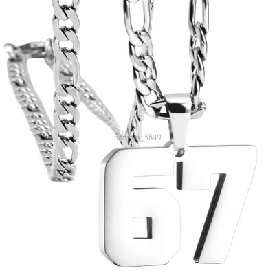 #67 Baseball Football Number Pendant Charm Stainless Chunky Chain Sport ...