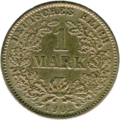 GERMANY 1902 E ☆ 1 REICHSMARK SILVER (0.900) • WILHELM II ☆ 24 mm KM#14 ...