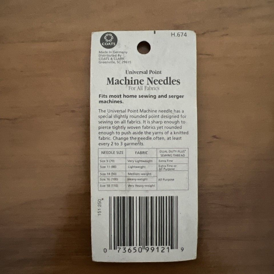 J&P Coates Universal Point Machine Needles 10 Pk Slide To Open Size 11 ...