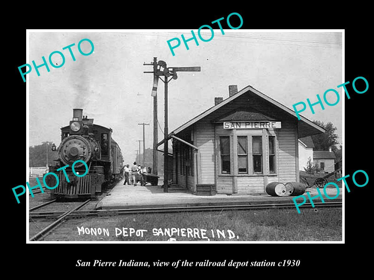 OLD 8x6 HISTORIC PHOTO OF SAN PIERRE INDIANA THE RAILROAD DEPOT STATION ...