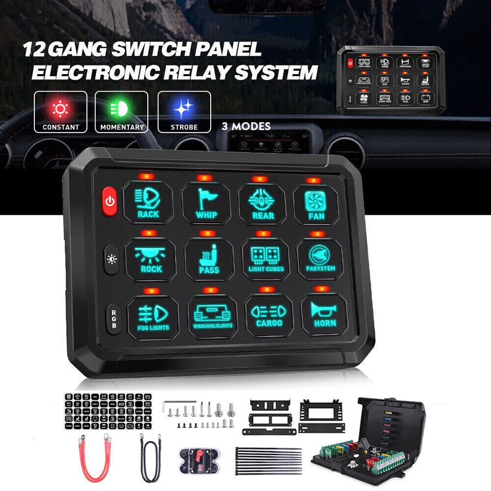 RGB 12 Gang Switch Panel Wireless LED Light Bar Relay System Car UTV ...