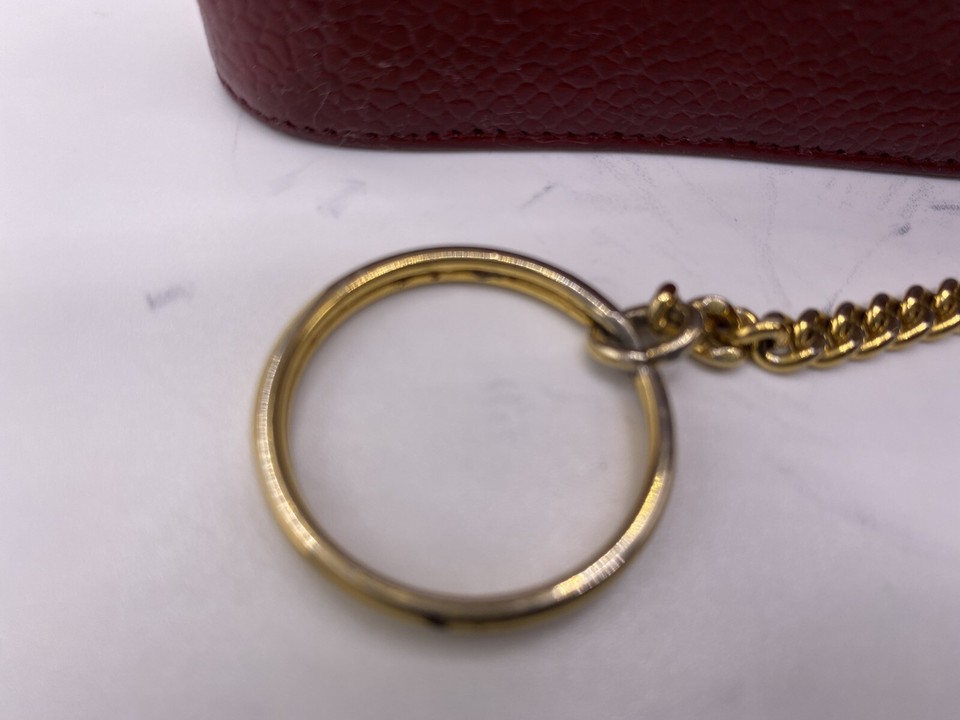 CHANEL Coco Cigarette/card/key Case w/Gold Chain & Key Ring Red Caviar ...