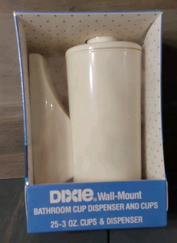 Dixie Wall Mount Cups and Dispenser 1987 White w Lid Bathroom Kitchen ...