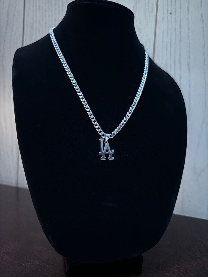 LA Dodgers Necklace - 5mm Cuban 22" Chain - Silver Plated - Los Angeles ...