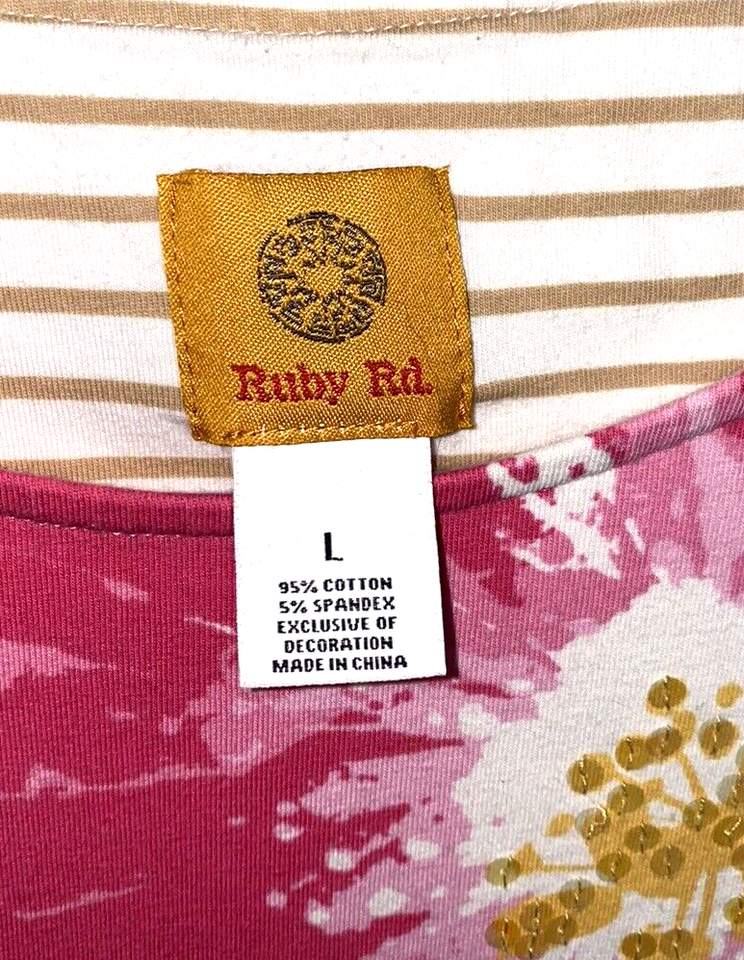 Ruby Rd Women's Floral Print Top Size L White Pink Yellow Orange B*N | eBay