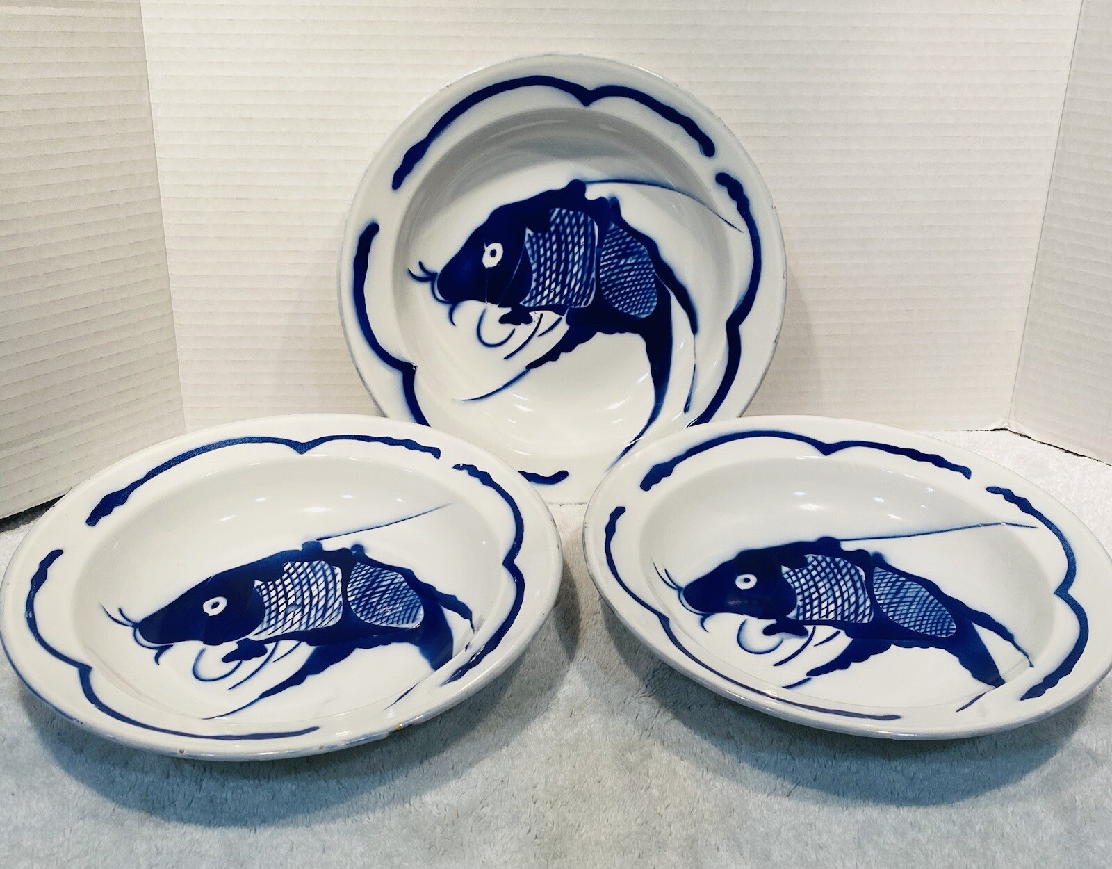 Set Of 3 Vintage Enamelware Koi Fish Metal Bowls/plates | eBay