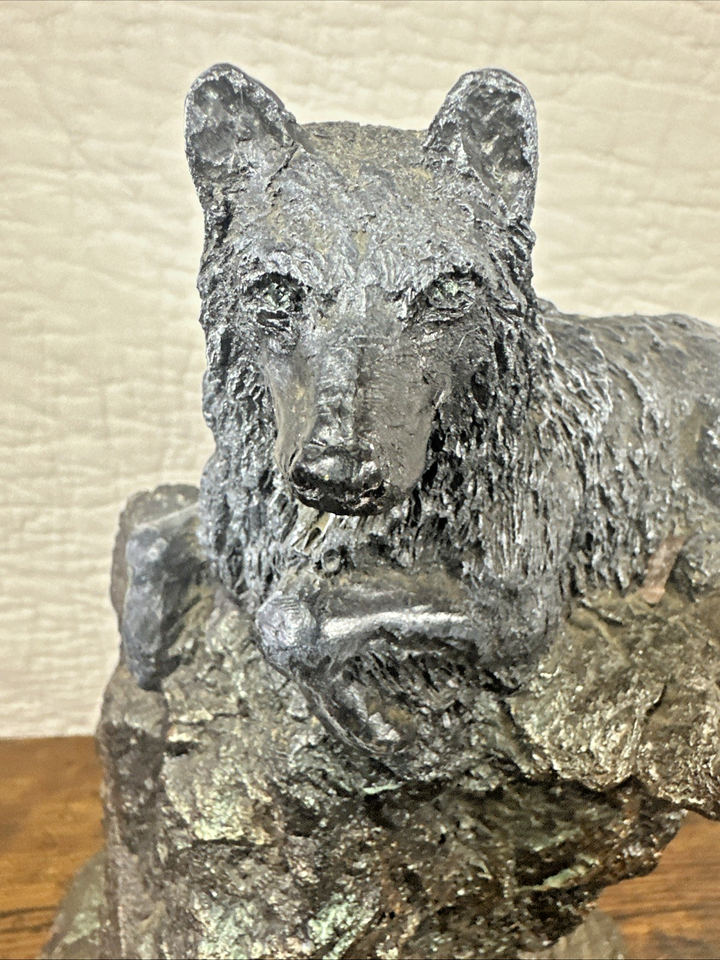 VTG Lone Wolf At Rest Bronze Color Resin Figurine Western Sculpture 12 ...
