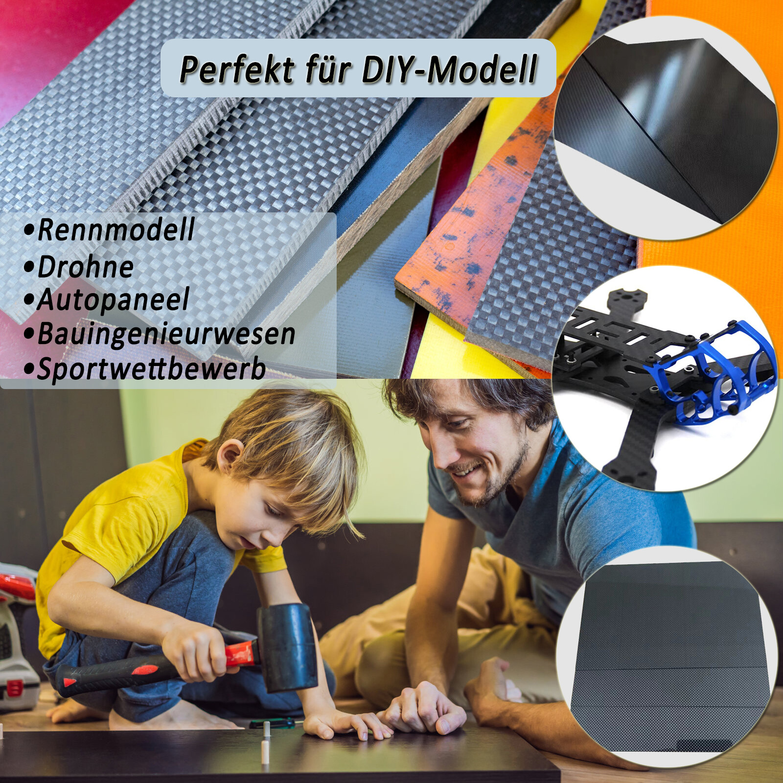 Carbon Black Platte 1,5mm 2mm 3mm/ CFK GFK Kohlefaser / Glänzend/Größe ...