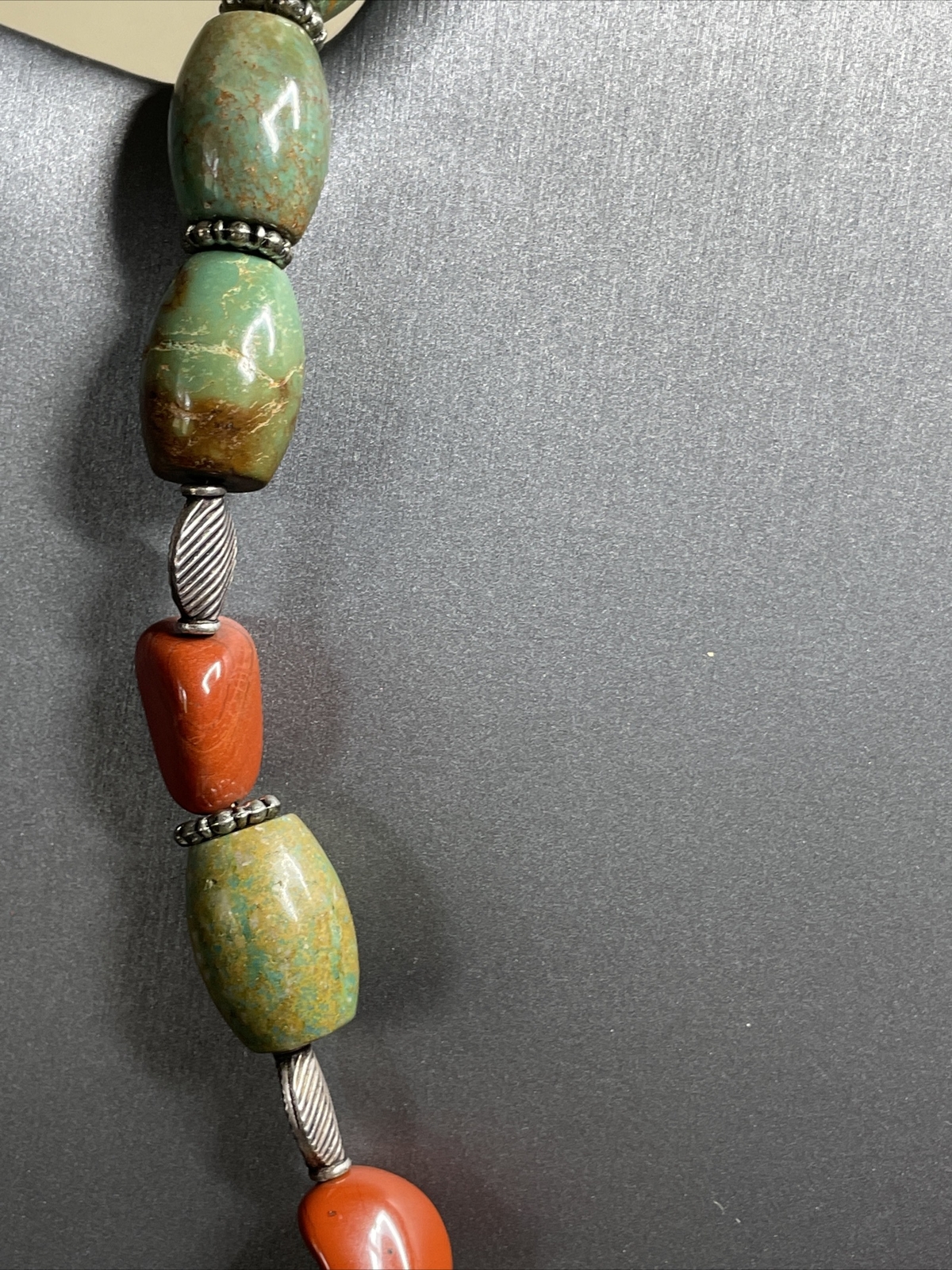 Red Jasper & Agate Slice Pendant 20” Necklace Natural Stone & Ceramic ...