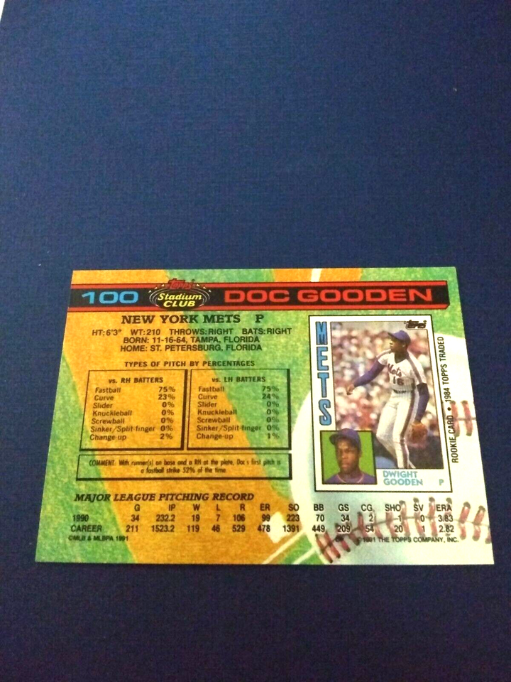 1991 Stadium Club Baseball Dwight Gooden #100 Set Break NM | eBay