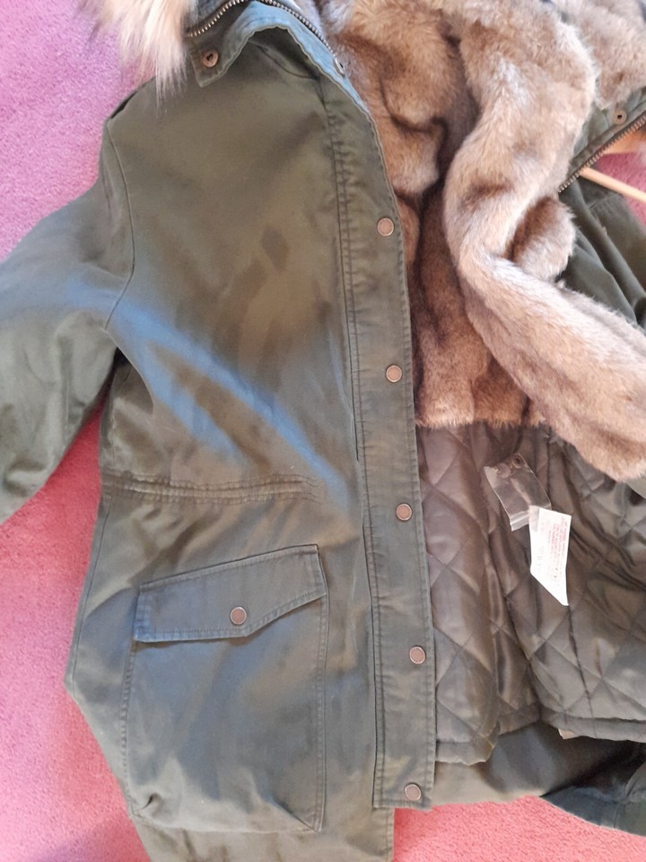 Jack Wills green Sleeve Button Hood Coat Parka Jacket Can Remove Lining ...