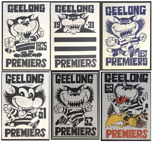 1925 - 1963 Geelong Premiership WEG posters X 6 Cats Premiers poster ...