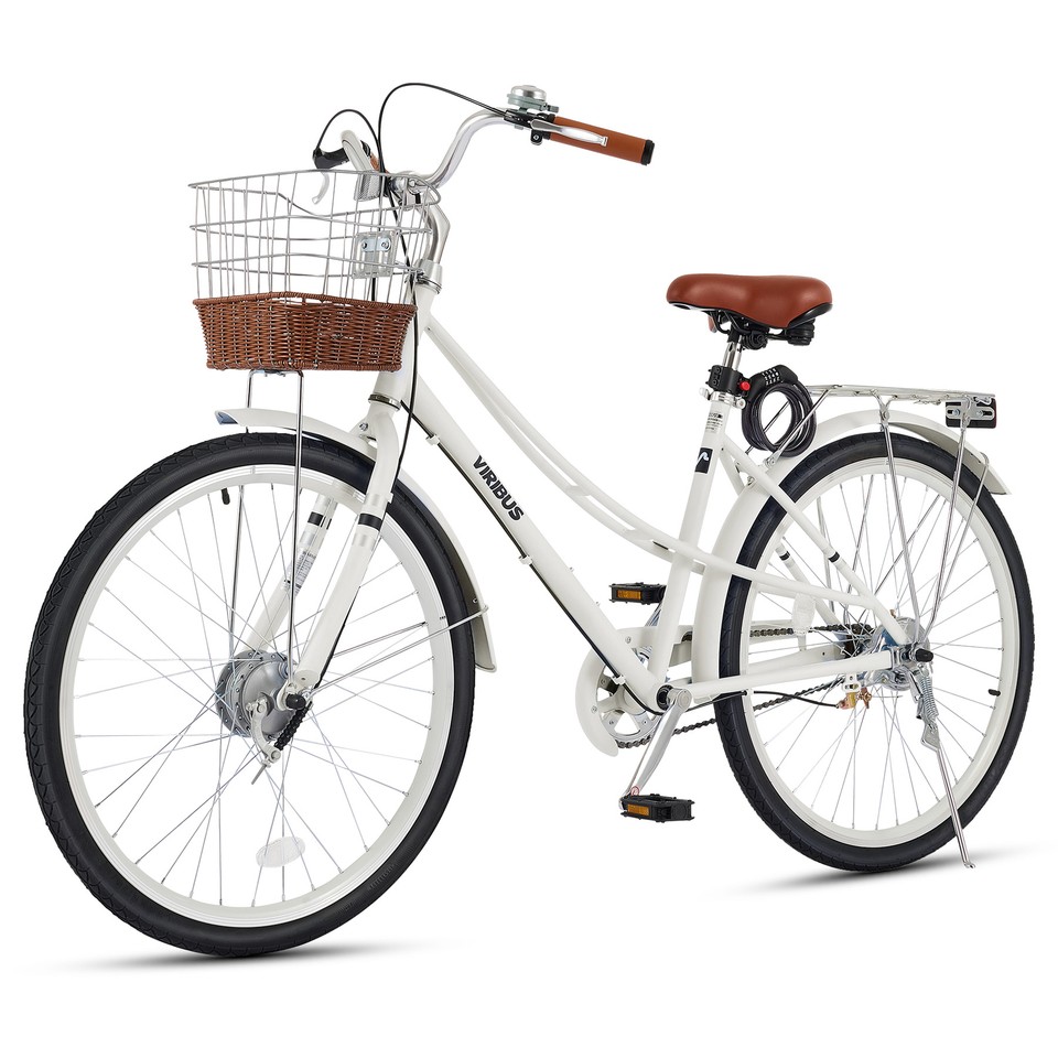 VIRIBUS Women's Bike Beach Cruiser Bike with Basket & Back Seat 24/26 ...