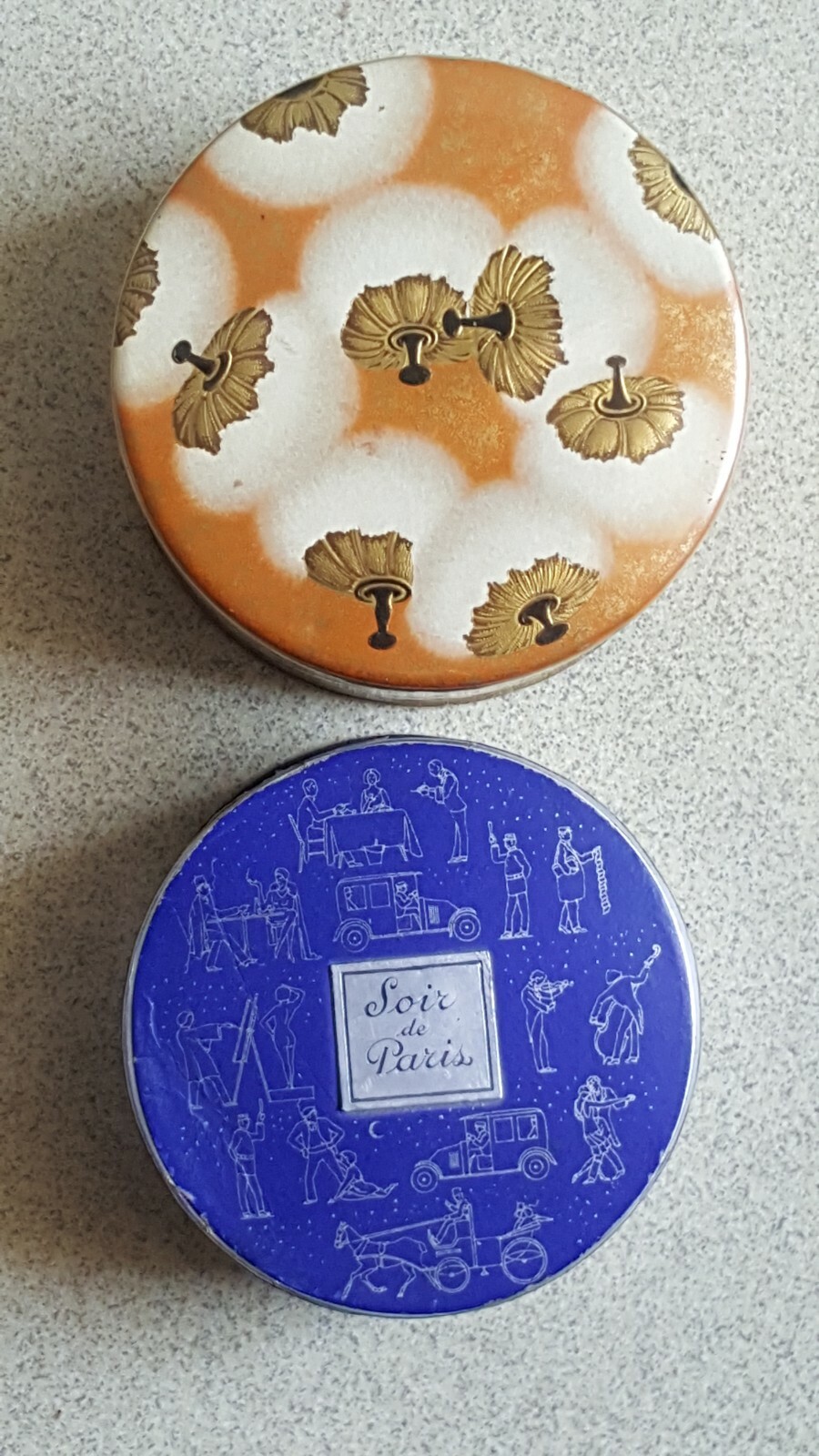 TWO VINTAGE FACE POWDER BOXES,COTY AIR SPUN USA&SOIR DE PARIS MADE IN ...