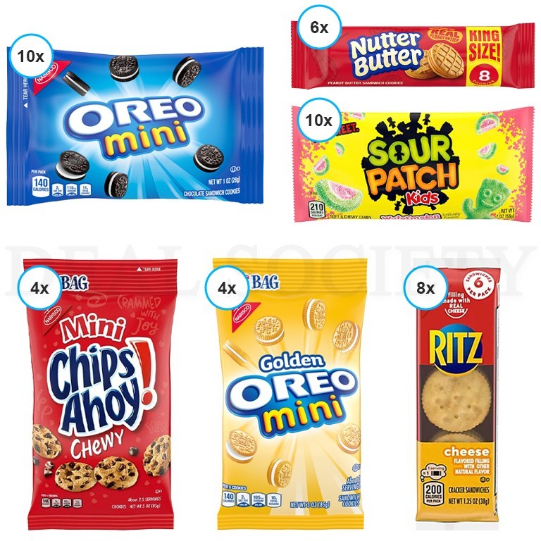 Nabisco Bulk Snack Pack Oreo Chips Ahoy Ritz Nutter Butter Sour Patch ...