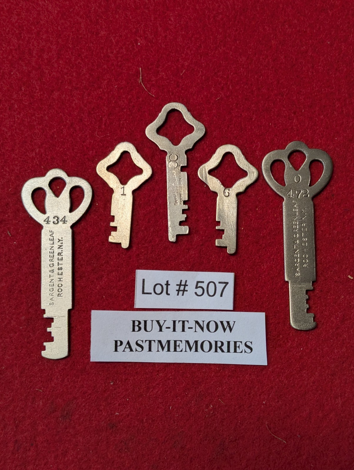 5 VINTAGE SARGENT GREENLEAF SAFE & LAB BRASS KEYS, ANTIQUE LOCKS & KEY ...