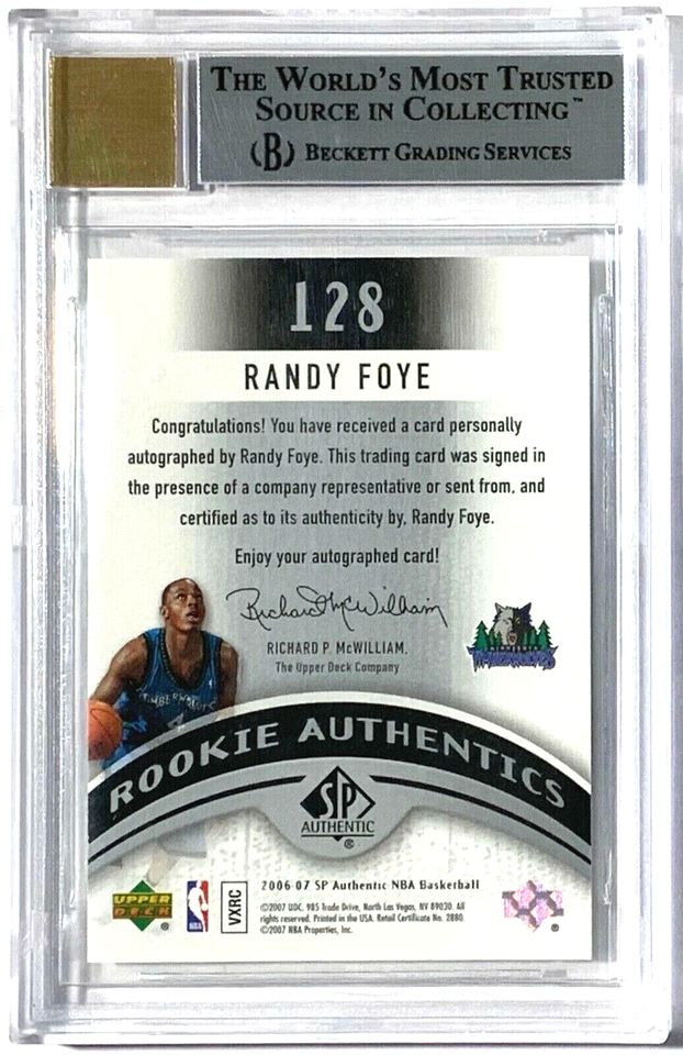 2006-07 Upper Deck SP Authentic Randy Foye Auto RC #128 /299 BGS 9 w/10 ...