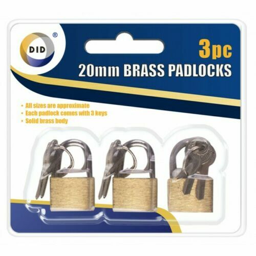 3Pcs 20MM PADLOCK Brass Heavy Duty Steel Metal Home Shed Safety ...