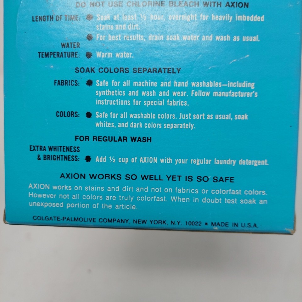 Axion Vintage Colgate Palmolive Pre Soak Laundry Detergent 1960's Full ...