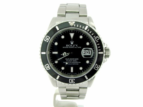 Mens Rolex Submariner Stainless Steel Watch w/ Black Dial & Bezel Date ...