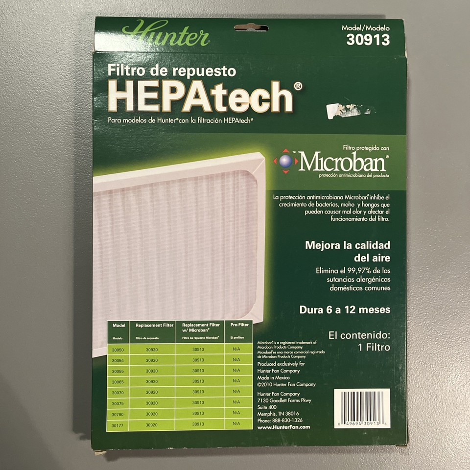 Hunter HEPAtech Replacement Filter - Model 30913 - Microban - New In ...