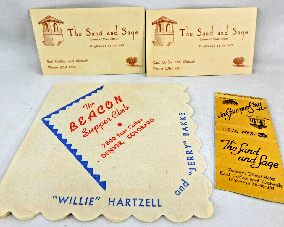 Denver Vtg 1948 Memoribilia Beacon Supper Club Napkin Sand and Sage ...