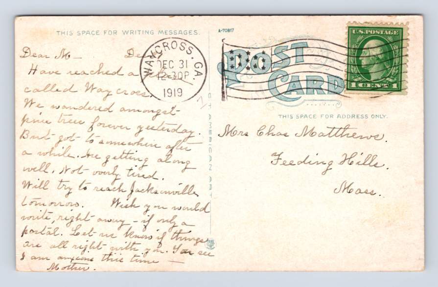 Confederate Monument WAYCROSS Georgia ~ Antique Postcard Phoenix Park ...