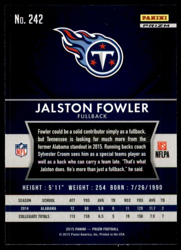2015 Panini Prizm Red Jalston Fowler Rookie Tennessee Titans #242 ...