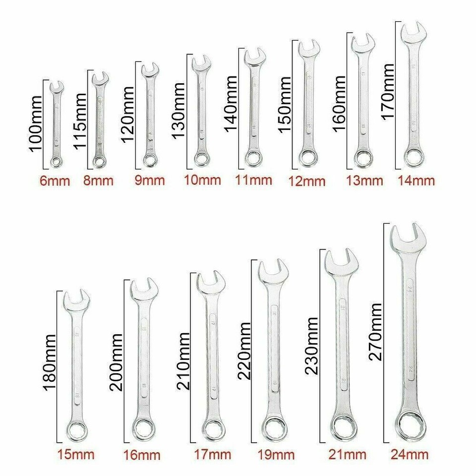 14Pc/Set Combination Spanner Wrench Set Open End Ring Spanners Metric 6 ...