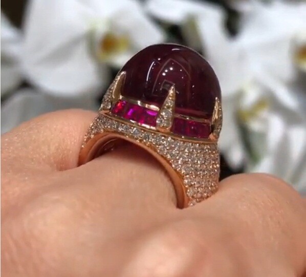 Cabochon Blood Red 20CT Ruby, Pink Square Rubies & Moissanite 10K Gold ...