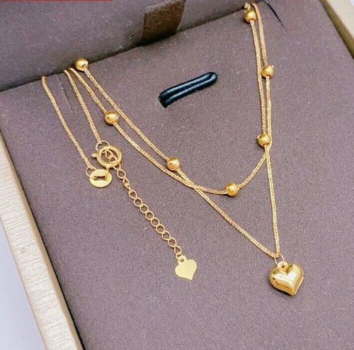 Pure AU750 18K Yellow Gold Heart Charm Beads Chain Lucky Link Necklace ...