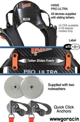 Medium Hans Device Pro Ultra 20 Deg-Quick Click Sliding Tethers-SFI 38. ...