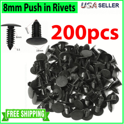 200X 8mm Bumper Clips Auto Car Hole Plastic Rivets Fastener Fender Push ...